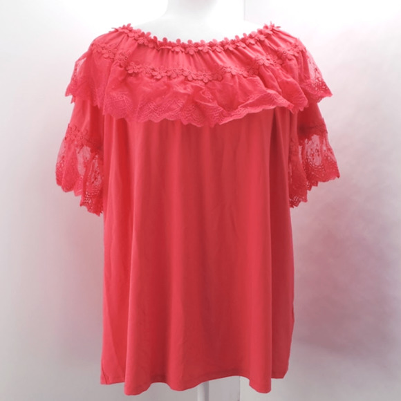 Antthony | Tops | Antthony Ocean Waves Lacetrim Top Watermelon | Poshmark
